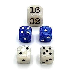 Luck Lab Backgammon Pearl Dice Set - 22 mm Doubling Cube Plus Four 16 mm Dice with Bonus Bag, Blue/White Marbelized