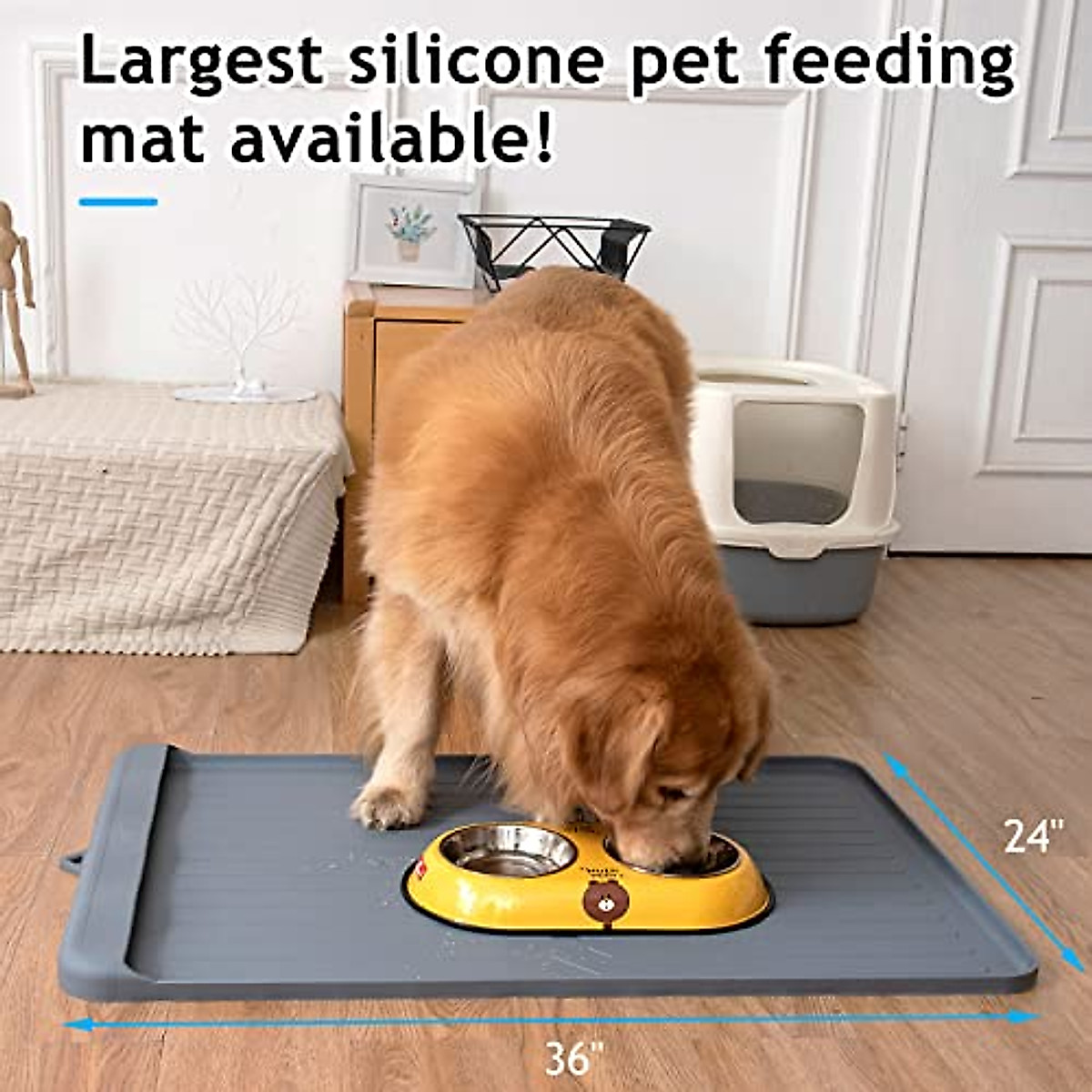 AECHY Dog Mat for Food and Water, Silicone Dog Food Mat with Pocket for Catches Spill and Residue, Multiple Sizes, Colors Dog Feeding Mat, Non Slip Cat Dog Water Bowl Mat with High Edges Cat Food Mat