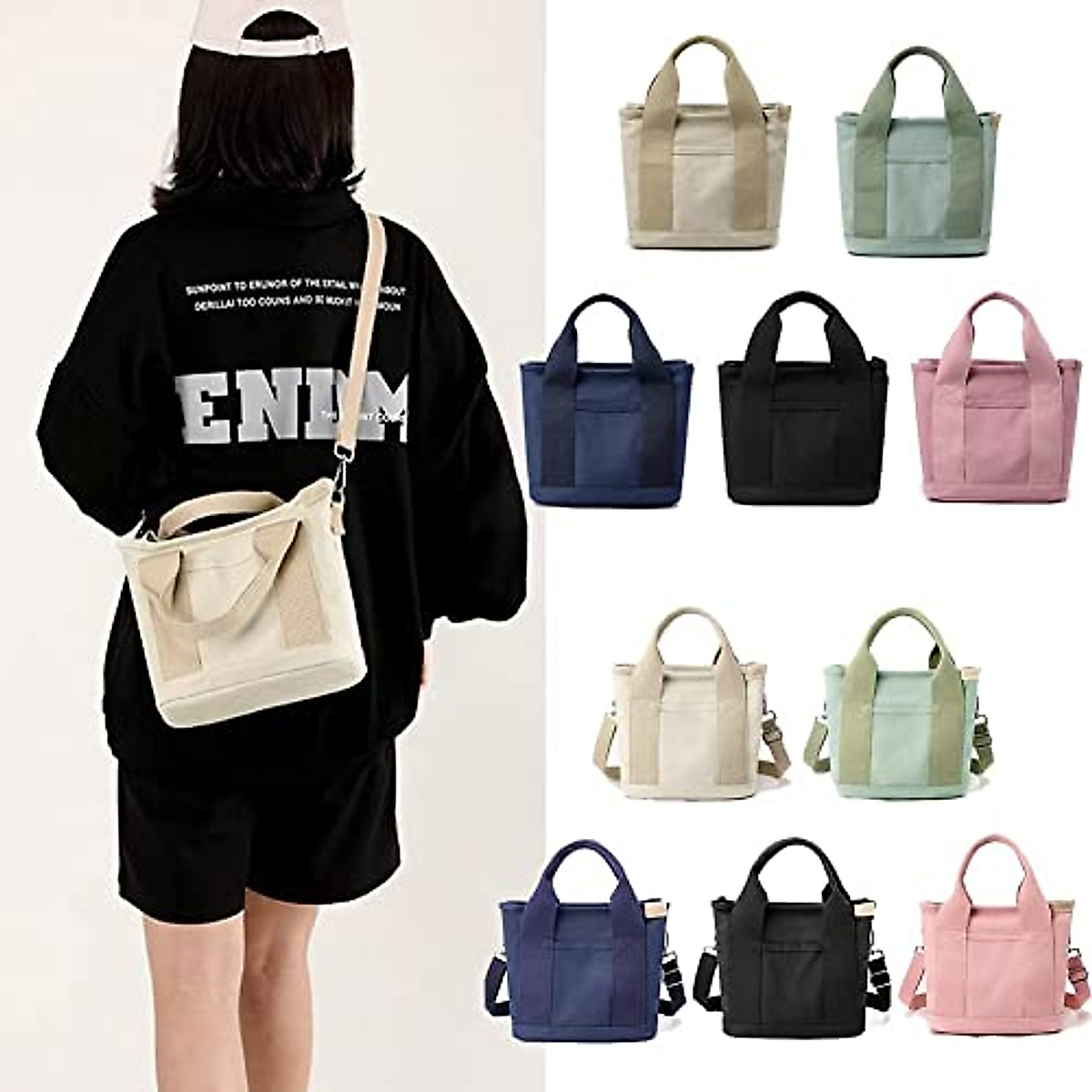 PSFS Large Capacity Multi-Pocket Handbag, Crossbody Bag Women Shoulder Handbag Canvas Tote Bags for Women (Gray - Crossbody)