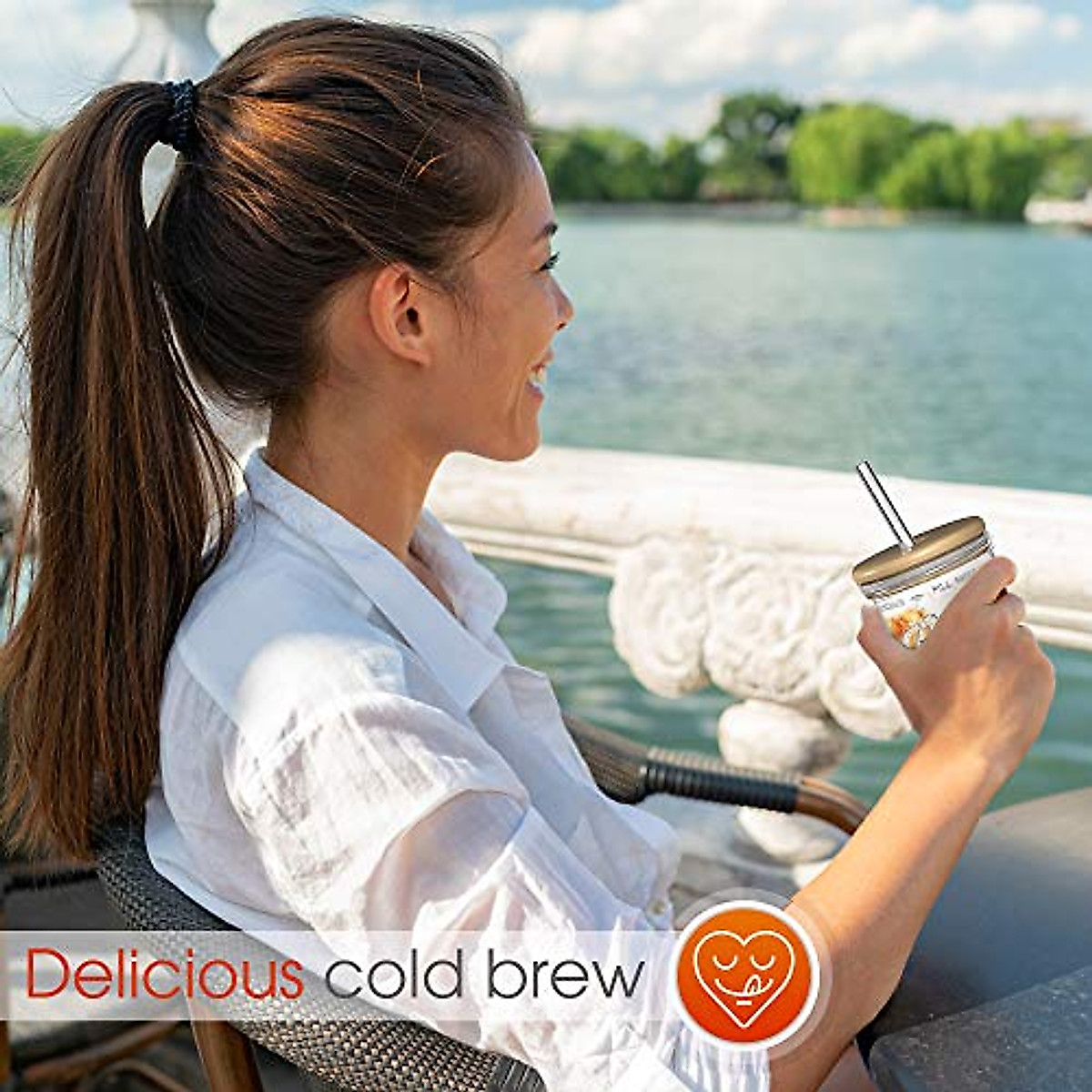 Reusable Boba Bubble Tea & Smoothie Cups - 2 Glass Wide Mouth 16oz Mason Jars with Bamboo Lids - 2 Reusable Silver Stainless Steel Boba Straws