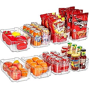 PRAKI Refrigerator Organizer Bins - 8pcs Plastic Pantry Kitchen Organization and Storage Bins for Fridge, Freezer, Kitchen Cabinets, and Countertops - BPA Free Fridge Organizer