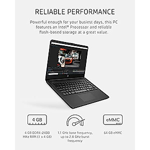 HP 14 Laptop, Intel Celeron N4020, 4 GB RAM, 64 GB Storage, 14-inch Micro-Edge HD Display, Windows 11 Home, Thin & Portable, 4K Graphics, One Year of Microsoft 365 (14-dq0020nr, 2021, Jet Black)