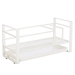 MyGift Modern Matte White Metal Kitchen Sink Sponge Holder and Accessory Rack with Removable Drainage Tray