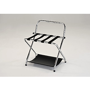 KB Designs - Chrome Metal Folding Luggage Rack, Suitcase Stand with Storage Shelf for Guest Room Bedroom Hotel