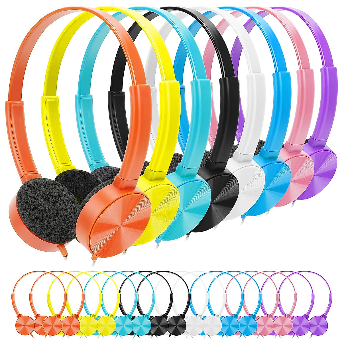 Kids Headphones 24 Pack Bulk for School Classroom Students, Ladont Class Set Headsets Perfect for Children Toddler Teen Boys Girls and Adult (8 Mixed Colors)