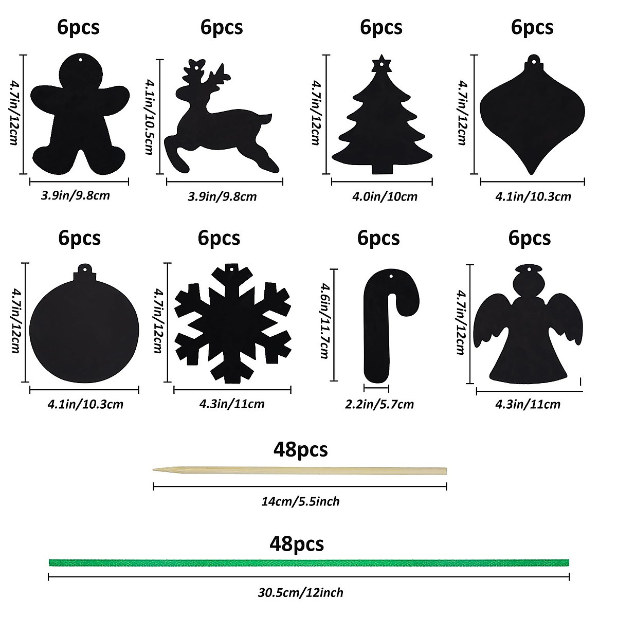 48 Pcs Christmas Scratch Art for Kids, Snowman Elk Rainbow Scratch Paper Angel Bell Christmas Crafts for Kids Christmas Party Favors Supplies Gifts DIY Decoration