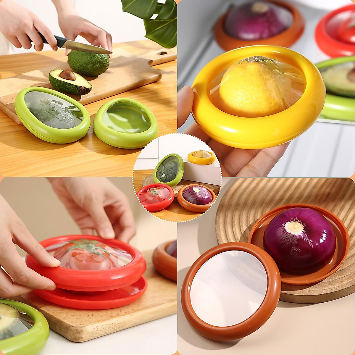 WREAGD Reusable Fruit Vegetable Storage Box Container with Lids for Fridge (Set of 4)