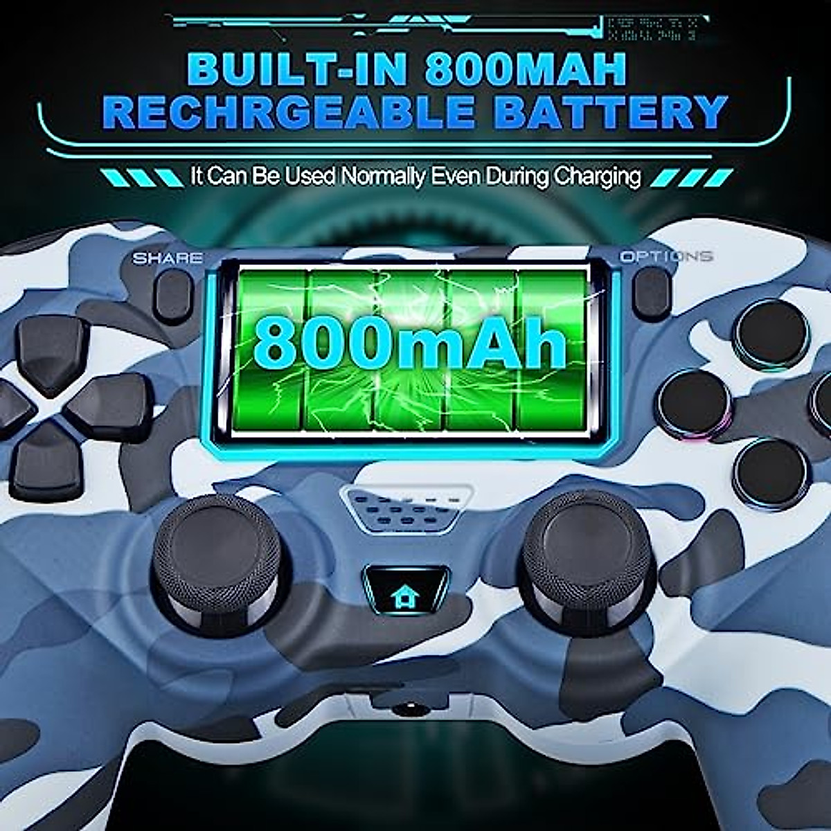 ZOKIKY Wireless Controller for PS4,Remote for Playstation 4/Pro/Slim/,with Double Shock/Audio/Six-axis Motion Sensor（Camouflage Blue）