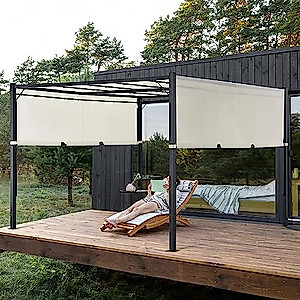 10 x 10 ft Pergola, Outdoor Pergola with Retractable Sun Shade Canopy and 60 Solar String Lights, Patio Metal Gazebo for BBQ, Party, Wedding, Patio, Backyard, Deck, Garden Beige