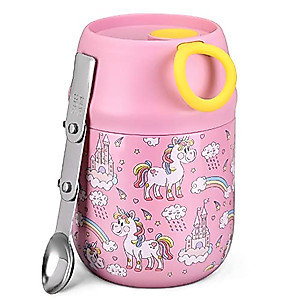JOOPETALK Thermo for Hot Food Kids 17oz Soup Thermo Insulated Food Jar Lunch Container Keeps Hot/Cold Vacuum Stainless Steel Thermo Lunch Box With Handle Folding Spoon for School, Office, Travel