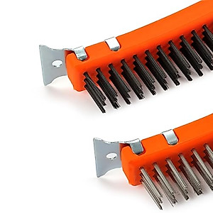 MAXMAN Wire Brushes 2 Pcs, 14 Inch Stainless & Carbon Steel Wire Scratch Brush, Wire Brush with Rubber Handle, Heavy Duty Wire Brushes with Metal Scraper for Cleaning Rust, Automotive, Paint, Welding