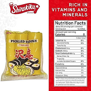 Shirakiku Pickled Radish Takuwan | Japanese Pickle with Sulfites | Ideal for Asian Sushi, Bento Boxes, Sandwiches, and Salads | (3-piece) Pack of 1, 2.2 Pounds