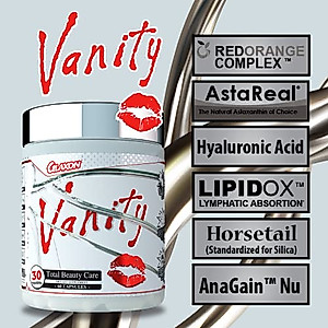Glaxon Vanity Total Beauty Care, 60 Capsules, Hair Skin, and Nails Vitamins for Women and Men with Biotin 5000mcg, Hyaluronic Acid, Vitamin E, and Red Orange Complex