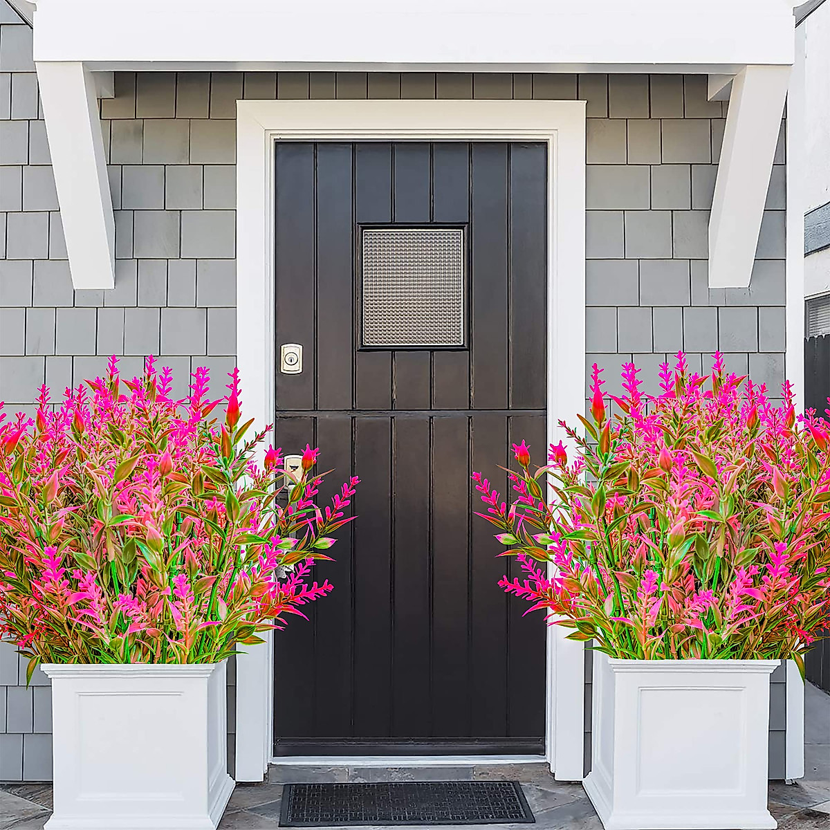 AUMVEYI 4 Bundles Artificial Lavender Mums Flowers Outdoor Fake Plants UV Resistant Faux Greenery Plastic Bouquet Bulk Decoration for Home Outside Garden Porch Hanging Planter Farmhouse Decor (Pink)