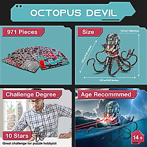Microworld 3D Metal Puzzle, Mechanical Octopus Devil Challenge Metal Model Kits, Metal Kits Brain Teaser DIY Art Craft Home Decor Gift Toys for Adult Men