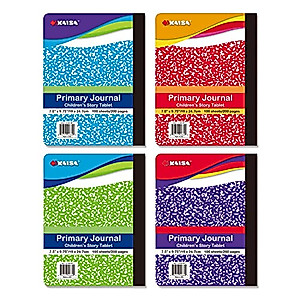 KAISA Kids Handwriting & Drawing Story Journal Writing Tablet, 7.5"x9.75" Composition Notebook For Grades K- 2, 100 Sheets (200 Pages) Creative Story Notebooks,4pads,C10010P
