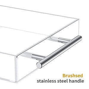 Richboom Clear Acrylic Serving Tray 16"x12" - Coffee Table Living Room Kitchen Decorative Tray with Silver Metal Handles, Bathroom Vanity Tray Perfume Cosmetic Storage Organizer