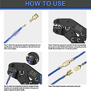 Wire Terminal Crimping Tool Kit, Qibaok Ratcheting Wire Crimper AWG 22-16(0.5-1.5mm²) with 500PCS Female Male Spade Connectors & Bullet Connectors Terminals