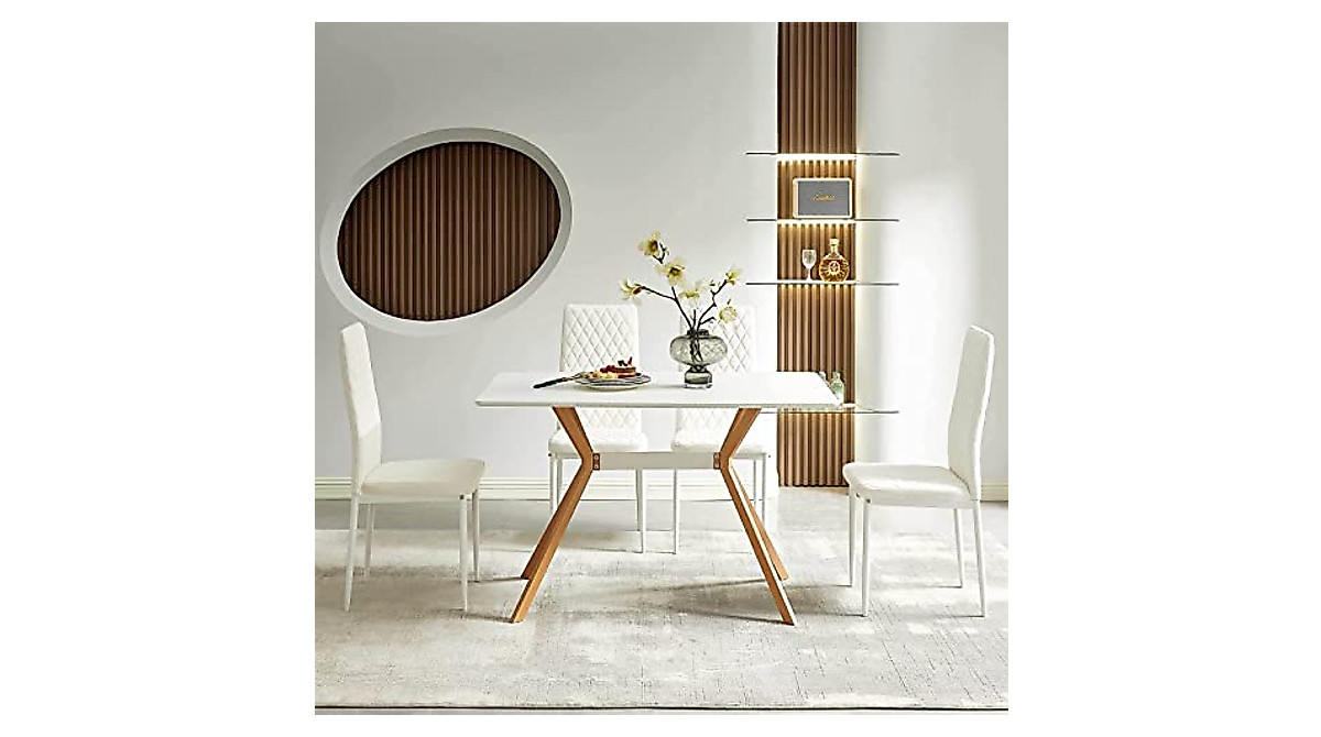 Modern White Dining Table with Metal Legs | Stylish & Multi-Functional