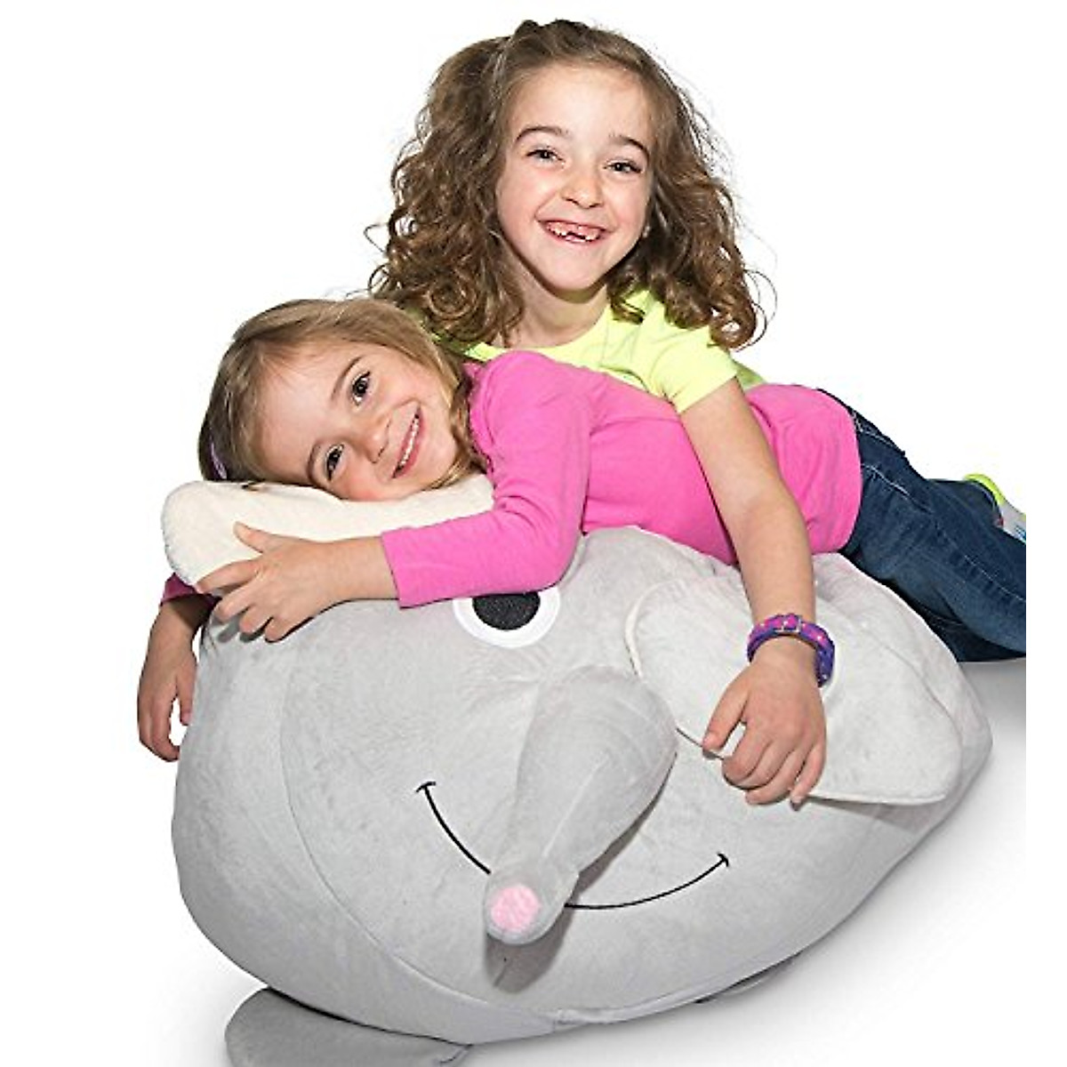 Jumbo Storage Bean Bag - Cover only - “Soft ’n Snuggly” Comfy Fabric Kids Love - Elephant - Store Stuffies, Extra Blankets & Pillows Too