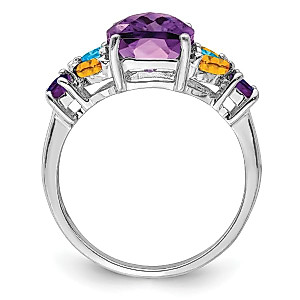 IceCarats 925 Sterling Silver Purple Amethyst Blue Topaz Yellow Orange Citrine Ring Gemstone Band Size 9
