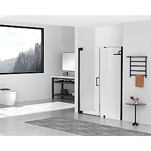 Elegant Kitchen and Bath SD404-6072MBK Semi-Frameless hinged Shower Door 60 x 72 Matte Black