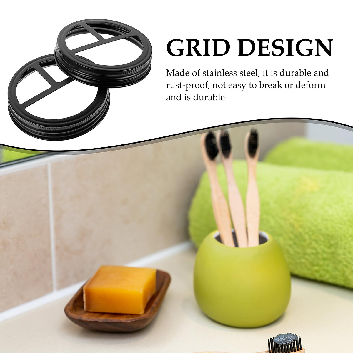 Alipis Mason Jar Bathroom Lids 2pcs Mason Jar Toothbrush Holder Lid Stainless Steel Toothbrush Cup Lids Rings Mason Jar Lid Bottle Cover Rings Apothecary Storage Jars Lids