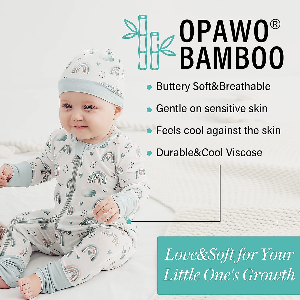 OPAWO Viscose from Bamboo Onsies for Baby Girls' One-Piece Rompers with 2 Way Zipper Mittens Cuff Infant Footless Sleep 'N Play6-12 Month
