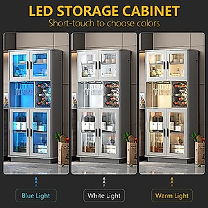 LVSOMT LED Wine Bar Cabinets with Removable Wine Rack, Bar Cabinets for Liquor with Light Motion Sensor, Kitchen Cabinet Storage for Dinning Room, Living Room (Dark Grey + Light Grey)