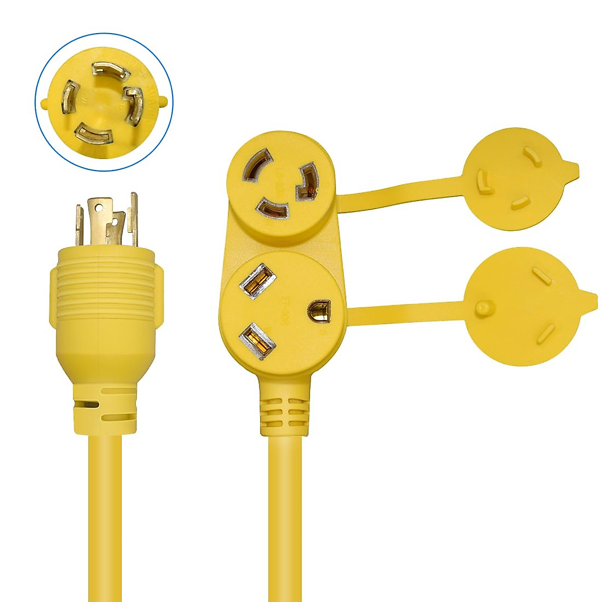 JORINDO 0.3M/1FT NEMA L14-30P to TT-30+L5-30R RV Generator Adapter Cord,NEMA L14-30P Male to TT-30 Female，L14-30P 4-Prong to L5-30R 3 Holes Power Plug Power Conversion line，30amp to 30amp