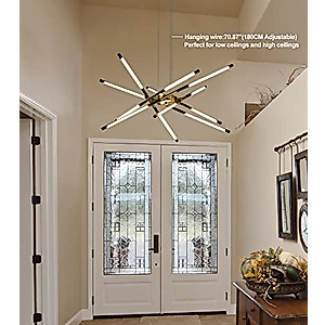 Q&S LED Modern Sputnik Chandelier,Black and Gold Mid-Century Dimmable Chandeliers with Remote for Dining Room Living Room 12 Lights