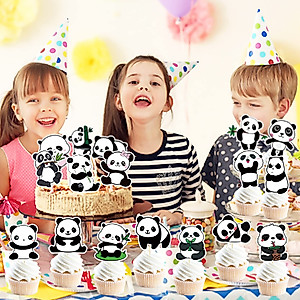 50 Pack Panda Cupcake Topper Panda Birthday Cake Decoration Cute Panda Themed Stickers (2 in 1) Baby Shower Kids Birthday Wedding Party Supplies