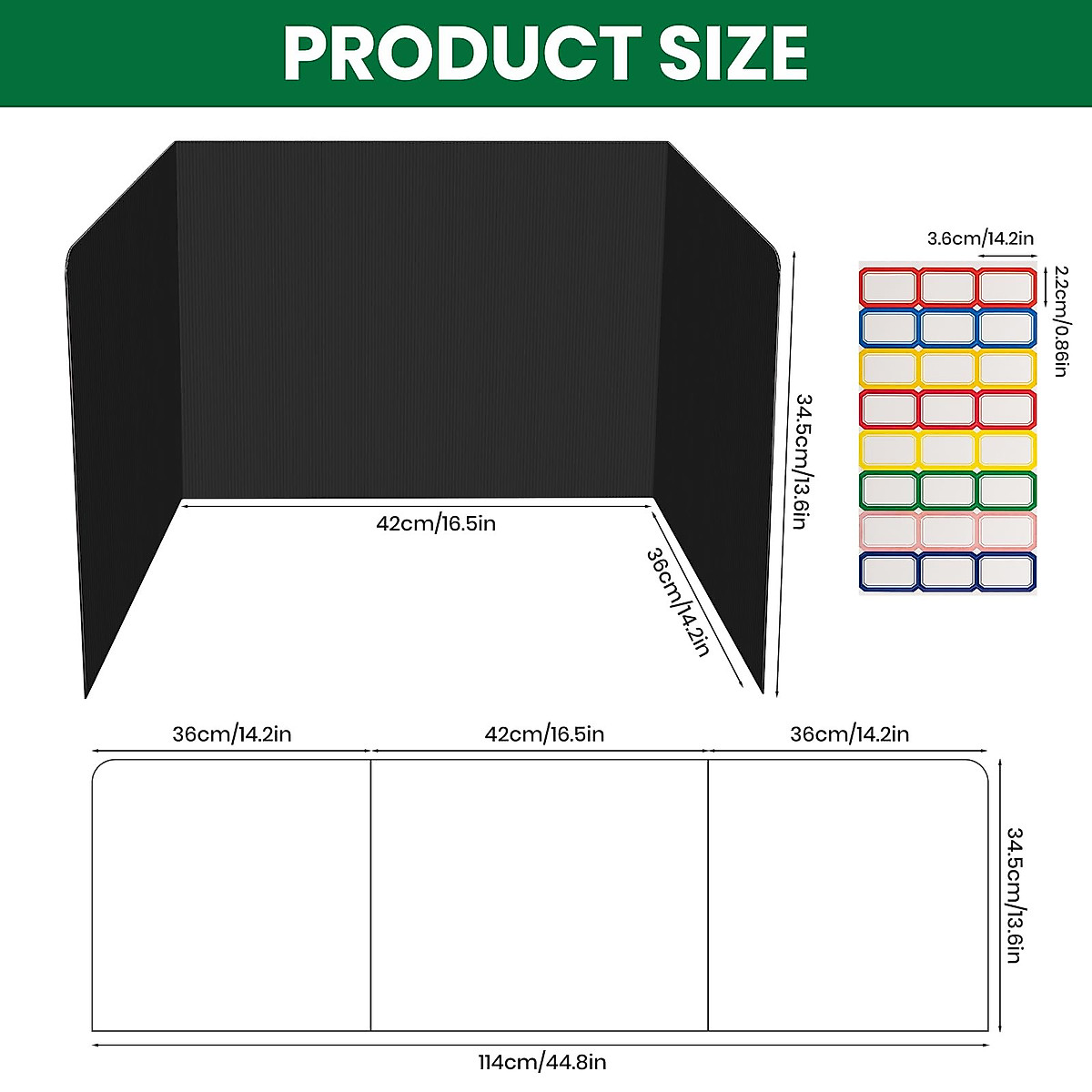 Ayuanb 4 PCS Desk Dividers, 17 x 14 x 13.5 Inch Plastic Classroom Privacy Shields for Student Desks with Name Labels, School Class Study Carrel Folder Boards Teacher Supplies (Black)