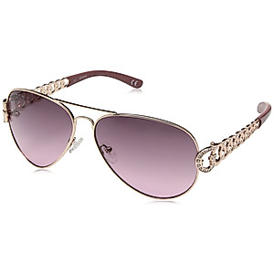 GUESS Women's Metal Aviator Sunglasses, RGLD-45, 63 mm