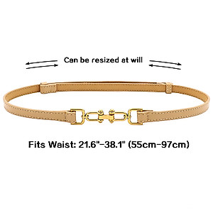 BAOKELAN Skinny Leather Belts for Women Slim Waist Belt Patent Leather with Gold Buckle for Dress Apricot 100CM