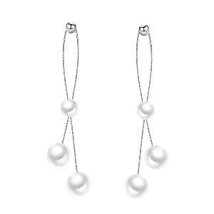 SLUYNZ Sterling Silver Pearls Dangle Earrings for Women Teen Girls Wedding Pearls Dangle Earrings Long Tassel (A-Silver)