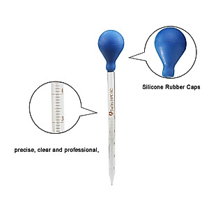 Luckkyme 4pcs Thick Glass Graduated Dropper Pipettes and Liquid Pipettors with Scale Line Silicone Rubber Caps 1ml 2ml 5ml 10ml