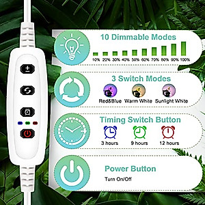 Grow Light for Indoor Plants, SUWITU 6000k Full Spectrum Plant Light, Clip-on Led Grow Lights, Plant Grow Light for Succulents Small Plants, Auto On/Off Timing, 1 Head 3 Lighting Modes & 10 Dimming
