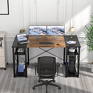 Ecoprsio 55 Inch Computer Desk, Large Office Desk with 4 Storage Shelves, 55'' Study Writing Table with CPU Stand, Sturdy PC Desk for Home Office, Bedroom, Gaming Room, Rustic and Black