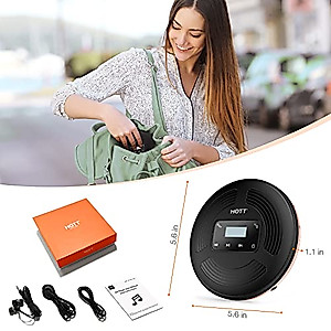 HOTT Portable CD Player with FM Transmitter,Rechargeable Bluetooth Portable CD Player with Touch Buttons,Walkman CD Player with AUX Cable,Shockproof CD Player for Home Travel