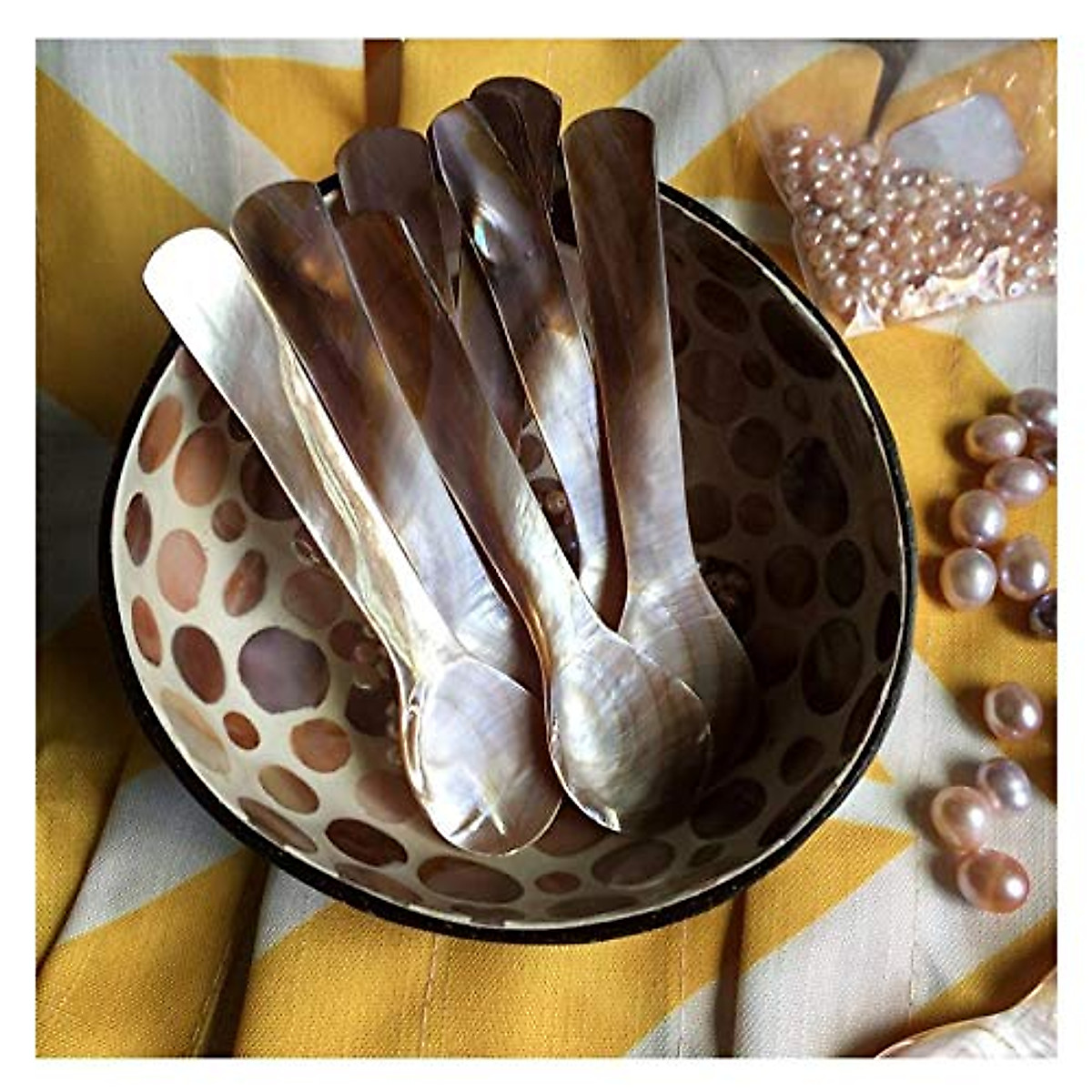 DUEBEL Set of 10 Pink Mother of Pearl 3.55′′ Caviar Spoons for Caviar Serving or Egg Serving