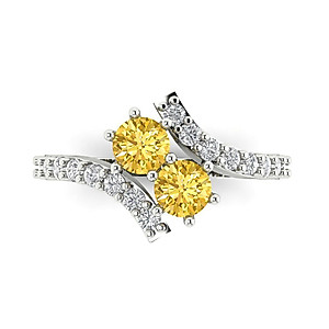 Clara Pucci 1.95ct Round Cut 2 stone love Solitaire Natural Orange Citrine designer Modern Statement accent Ring Solid 14k White Gold