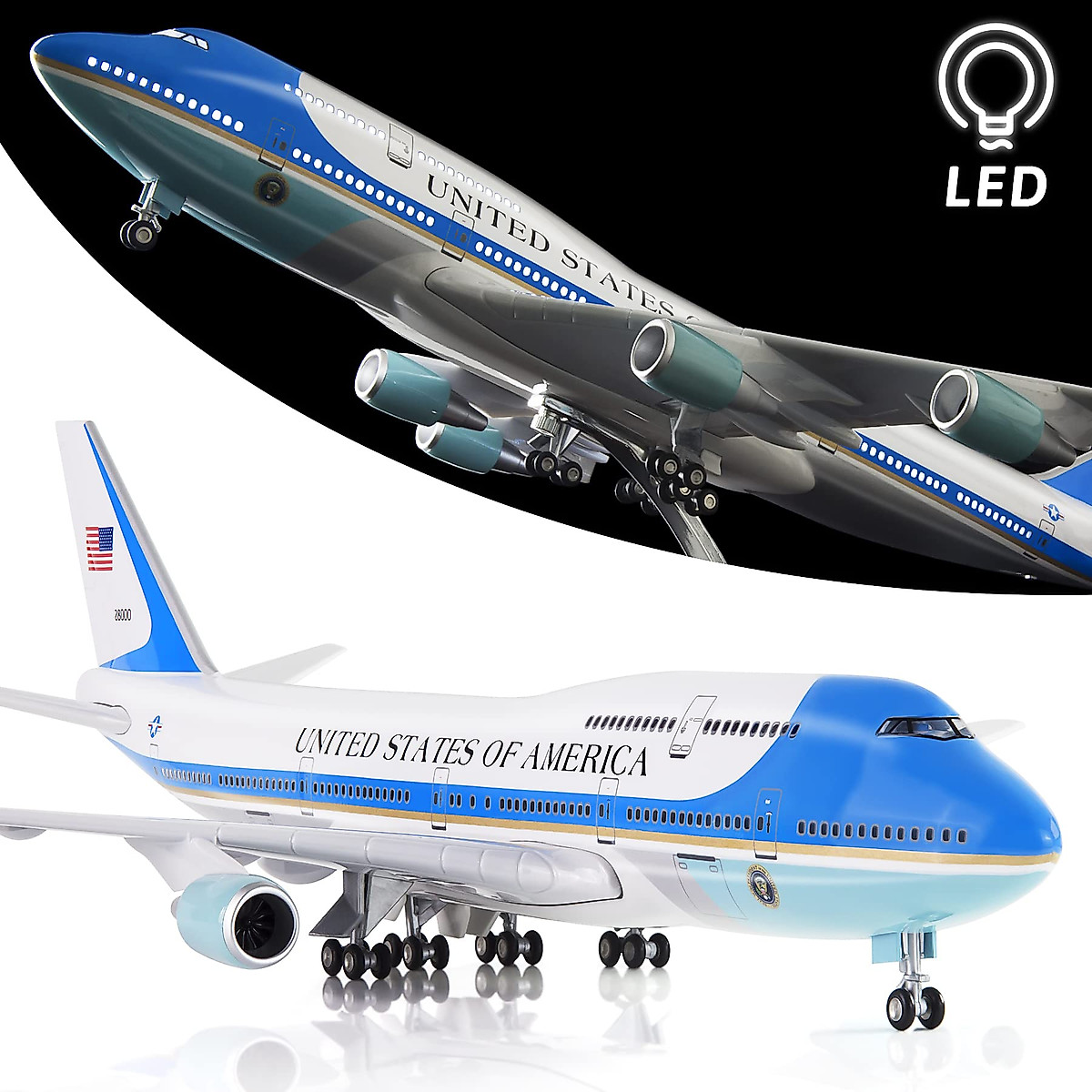 Lose Fun Park 1:130 Scale Large Model Airplane Air Force One Boeing 747 Plane Models Diecast Airplanes with LED Light for Collection or Gift