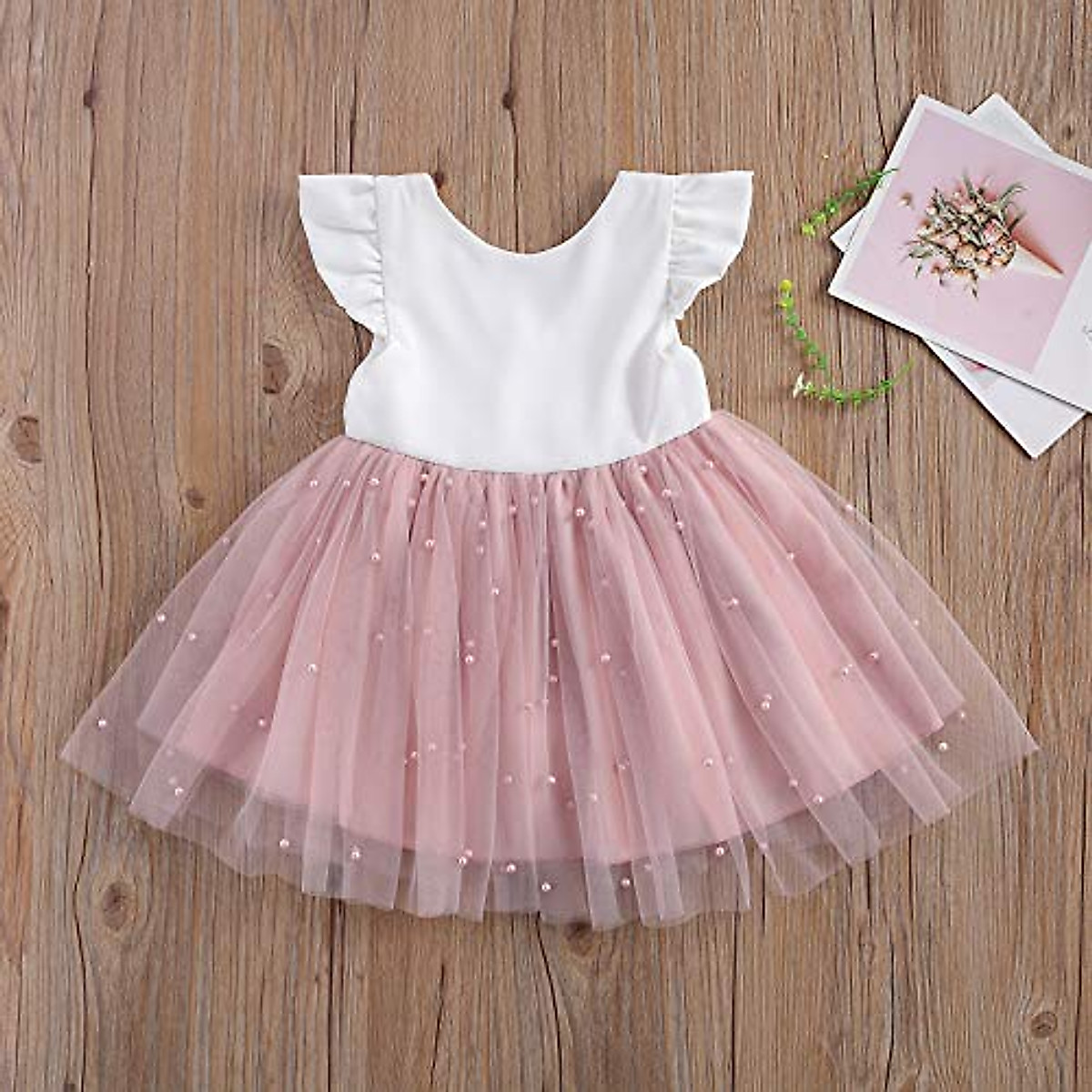 Leesiy Newborn Baby Girls Xmas Dress Red Rose Flower Lace Ruffle Bubble Tulle Princess Dress Wedding Party Easter Day Dresses (Wedding Party-Pink, 1-2Years)