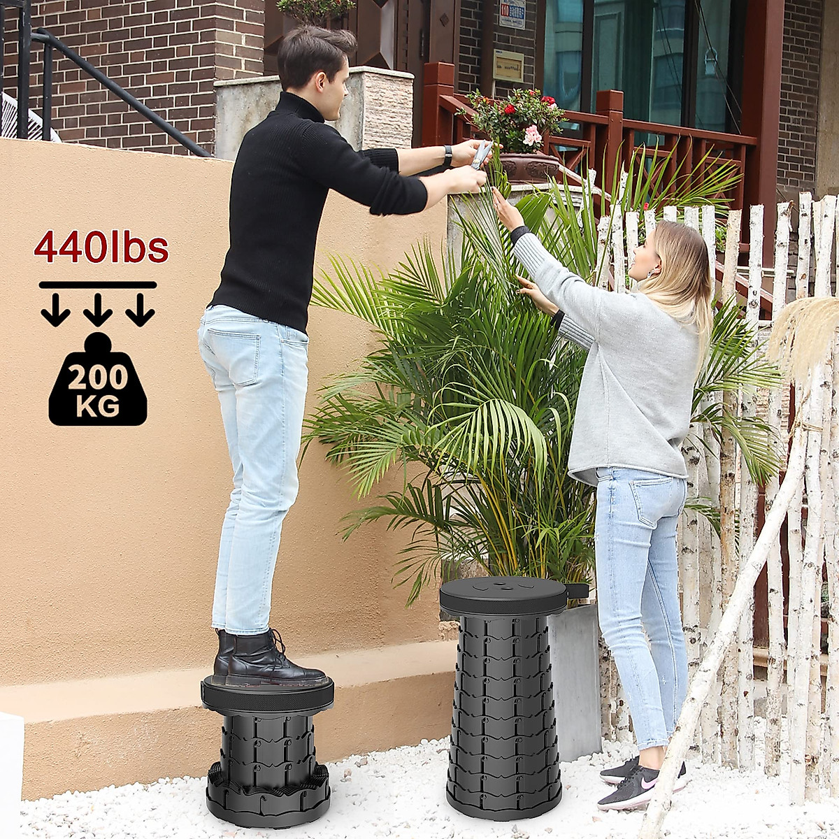 Upgraded Telescoping Stool Collapsible Stool with Seat Cushion & Bag, Retractable Folding Camping Stool for Adults Max Load 500lb More Sturdy Lightweight for Fishing Hiking Gardening (Black-s)