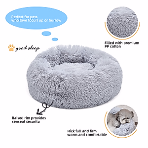 Aalklia Dog Bed Plush Anti-Anxiety Indoor Washable,Soft,Calming Sleep Cuddler with Anti-Slip Bottom,20",Grey