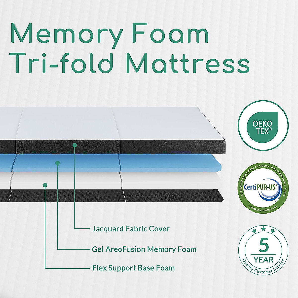 Airdown Tri-Fold Memory Foam Mattress, 3 inch Twin Folding Mattress with Washable Cover, Foldable Mattress Portable for RV Camping, Guest Mat, Easy Storage, 75"×38"×3"