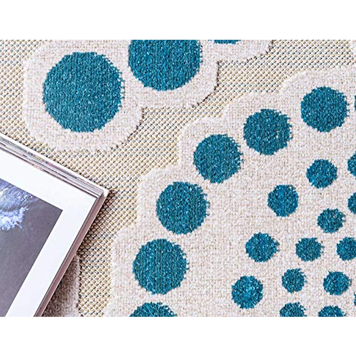 Unique Loom Modern Collection Geometric, Contemporary, Circles, Swirls, High-Low Pile, Indoor and Outdoor Area Rug, 7 ft x 10 ft, Ivory/Teal