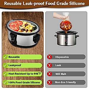 2 Pack Silicone Slow Cooker Liners, Silicone Crockpot Liner for 6 Quart Oval Slow Cookers, Reusable Crock Pot Liners Silicone Leakproof BPA Free Heat Resistant Dishwasher Safe(Black+Gray)