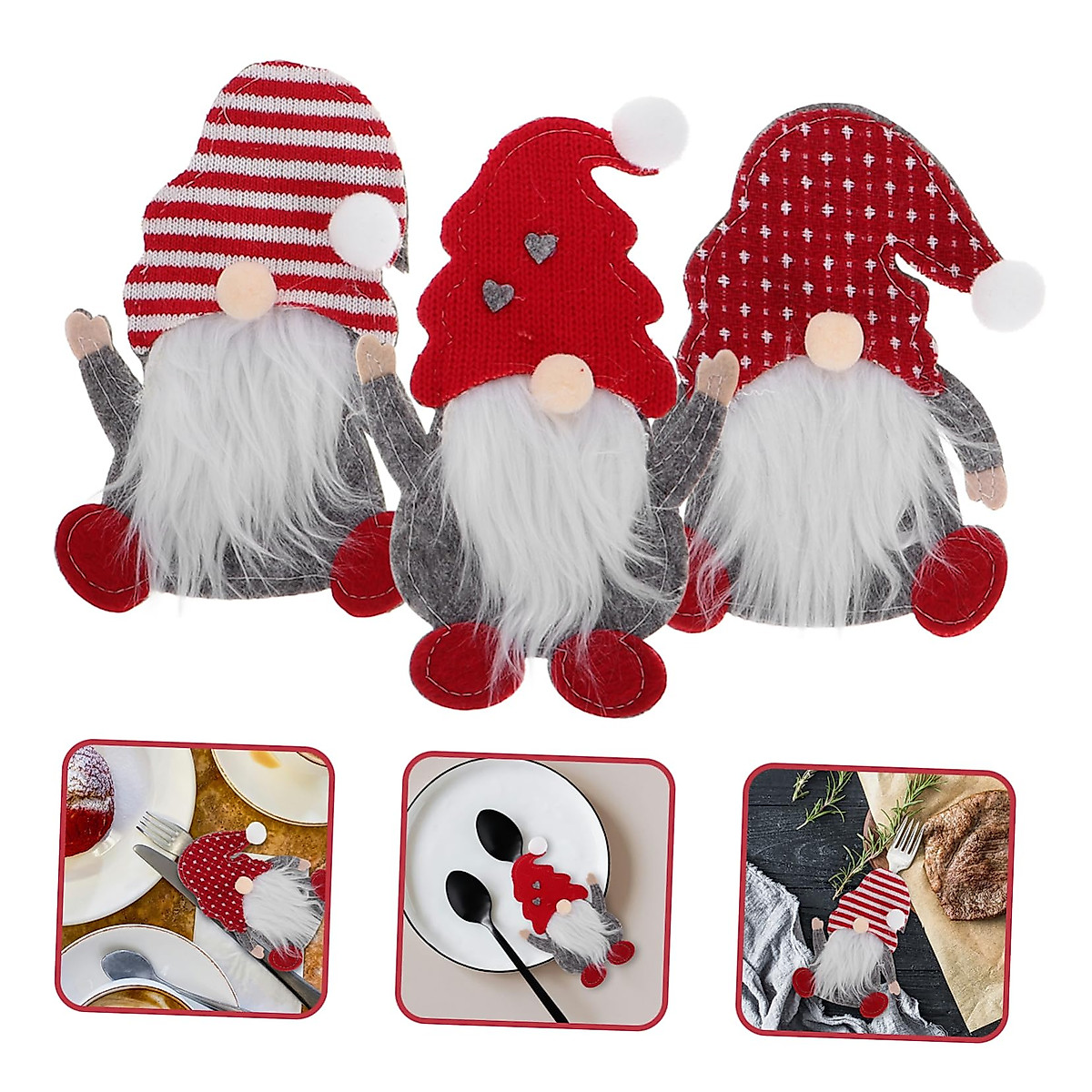 Hemoton Gnome Tableware Utensil Holders: Fabric Cutlery Pouch Cover Holiday Knives Forks Bag Decorative Dinner Table Centerpiece For Holiday Party Supplies 12pcs
